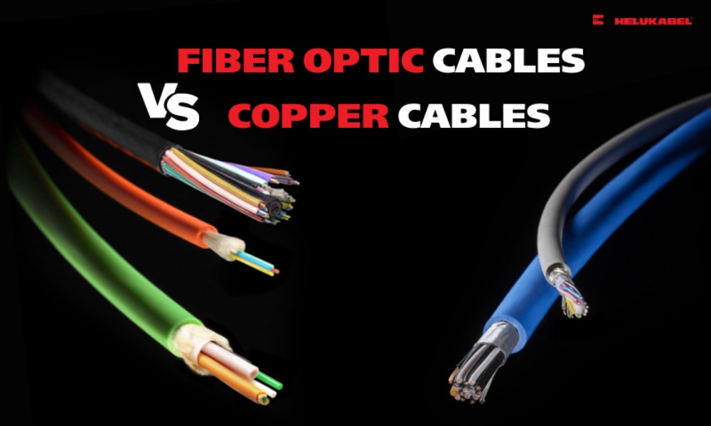 Comparing fiber optic and copper cables regarding signal transmission